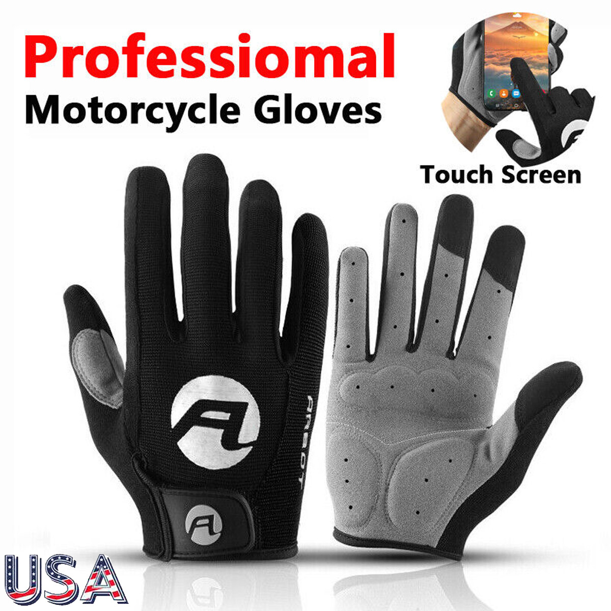 Mens Touch Screen Motorbike Racing Gloves Full Finger Gel Pad ...