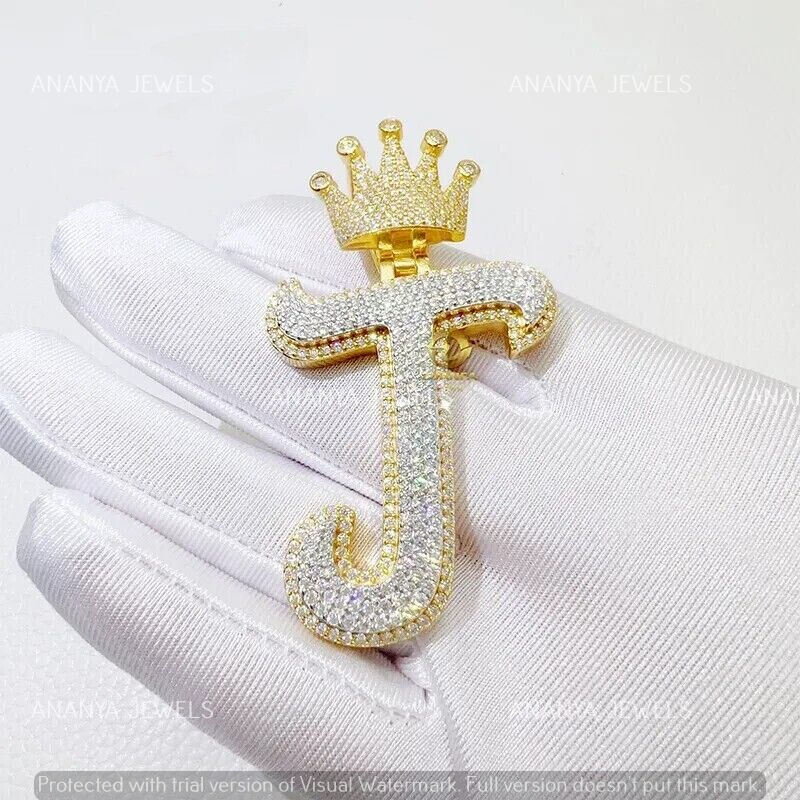 Custom Initial "J" Letter Pendant 2 CT Round Moissanite 14k Yellow Gold ...