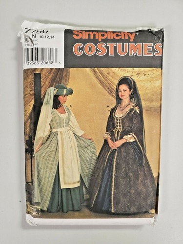 Simplicity 7756 Medieval Renaissance Shakespearian Dress Costume Size ...