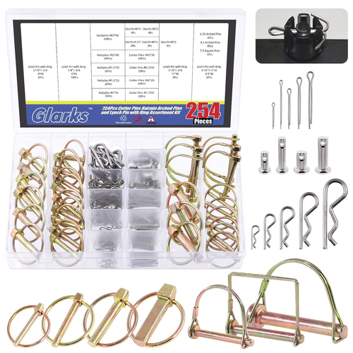 254 Pc Mixed Lynch & Clevis Pins - Assortment Kit with 5 Styles of Pin ...