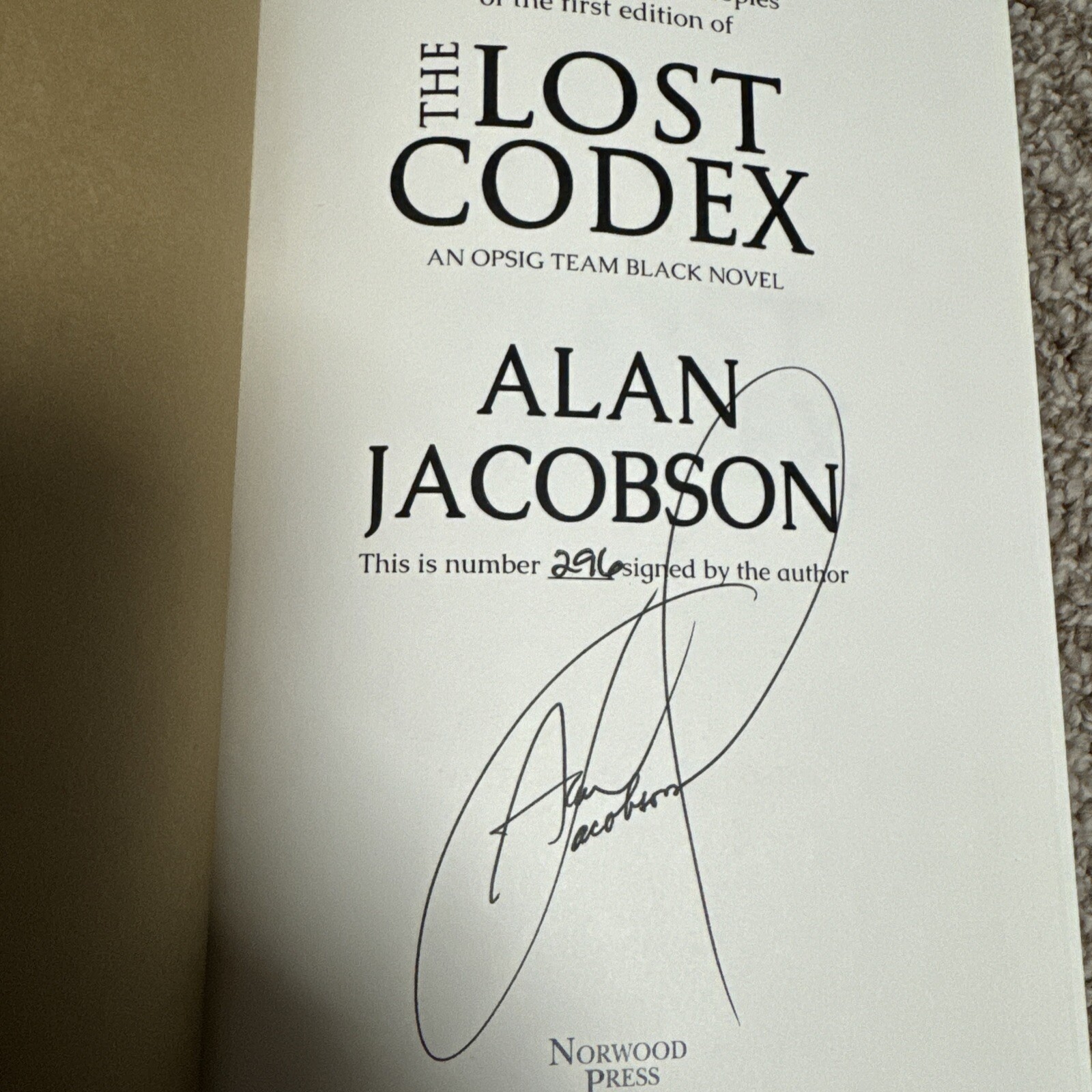 The Lost Codex by Alan Jacobson (2015, Hardcover, Limited) Signed, numbered 9780983626046| eBay