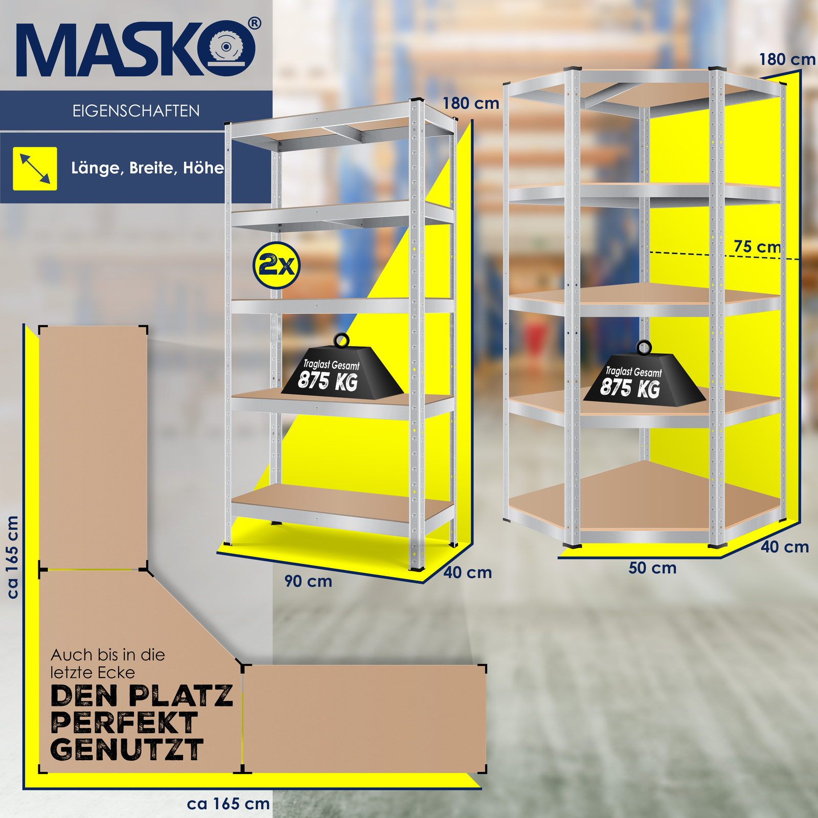 MASKO® 3x Lagerregal Metall Eckregal Schwerlastregal Kellerregal ...