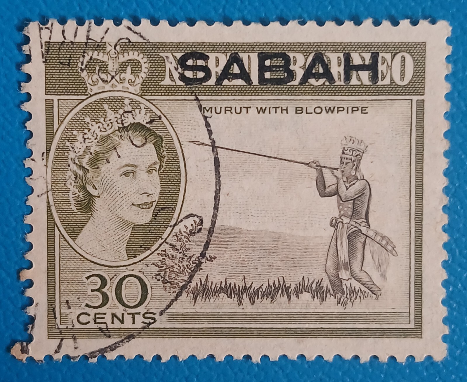 BRITISH COLONIES...Sabah...1964...Murut with Blowpipe..Overprint on ...