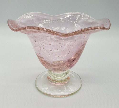 Pink Bubble Art Glass Compote Pedestal Vase 5.25" | eBay