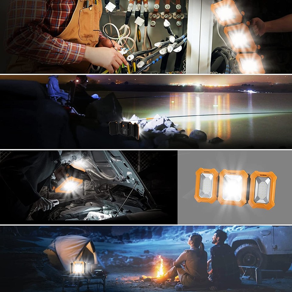 EverBrite LED Rechargeable Work Light 3000LM Folding Portable 7800mAh ...