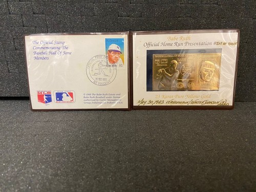 1988 BABE RUTH HALL OF FAME BASEBALL LEGENDS 23KT GOLD STAMP & 1ST DAY ...