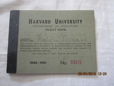 Vintage Harvard University Department of Athletics TICKET BOOK 1960-61 ...