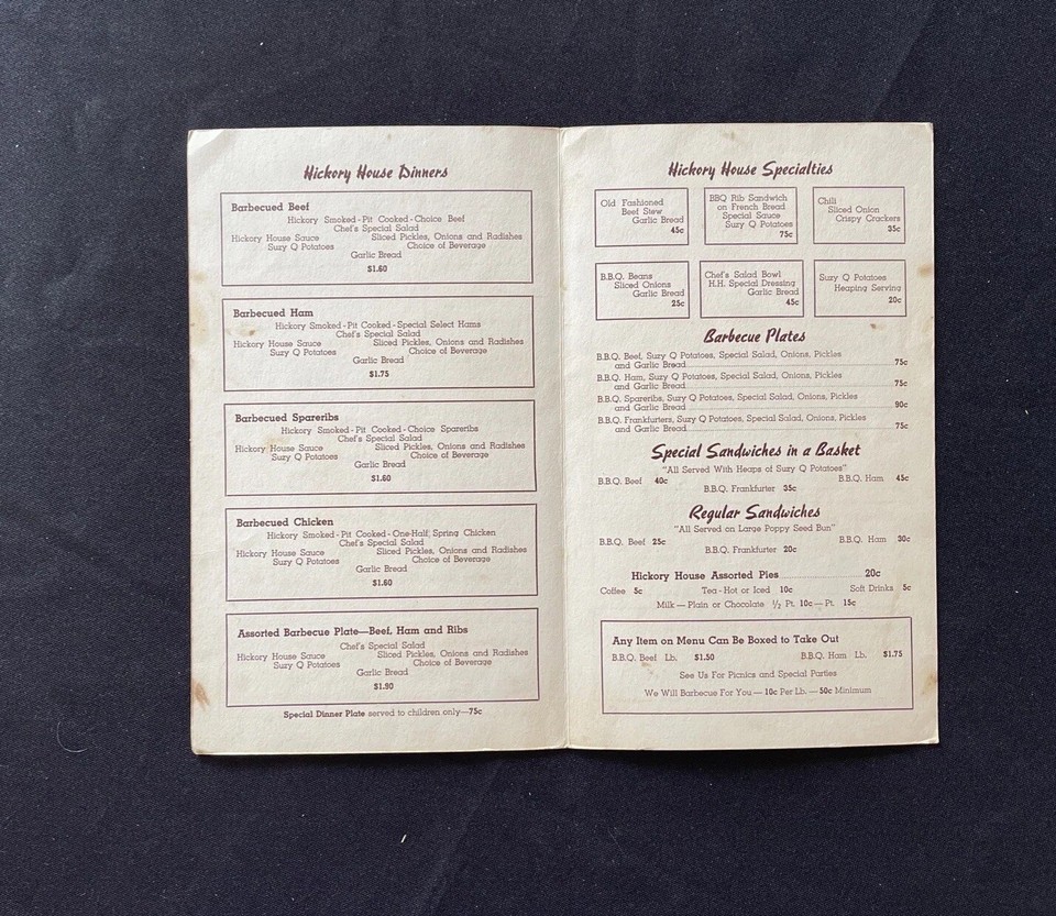 1951 Restaurant Menu Old Hickory House Dallas Texas | eBay