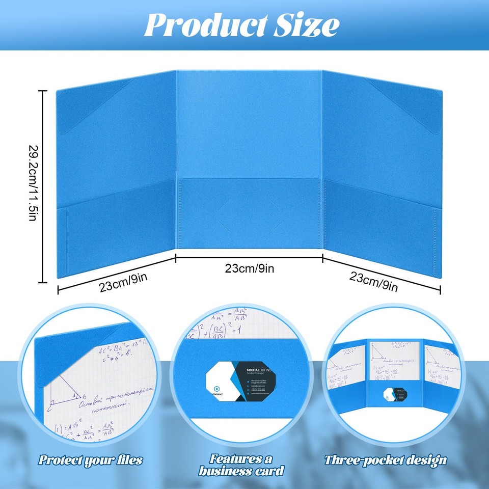 24 Pcs Blue Plastic Tri Fold Pocket Folders with 3 Pockets for Office ...