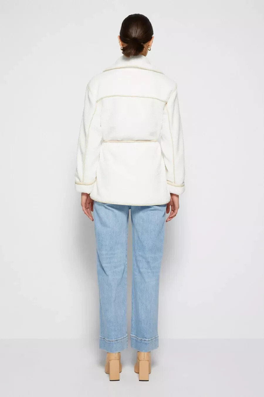 $445 Jonathan Simkhai Standard, Kimia Fleece Wrap Jacket, Ivory, M ...
