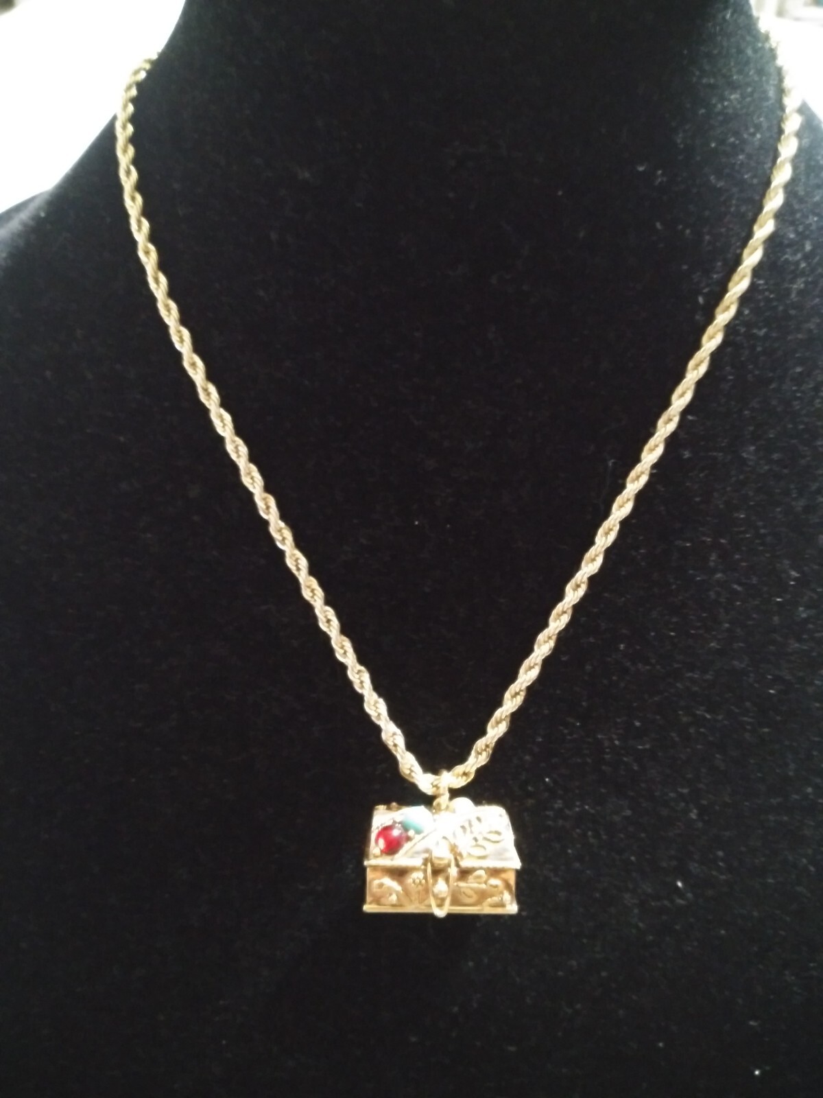 Avon Vintage 70's Jeweled Treasure Chest/Hinged Pill … - Gem