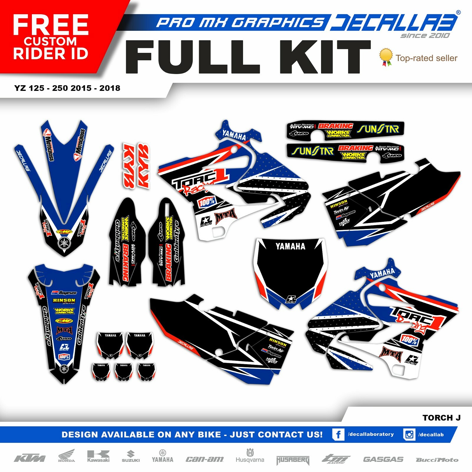 YAMAHA YZ 125 YZ 250 2015 2016 2017 2018 MX Graphics Decals Stickers ...