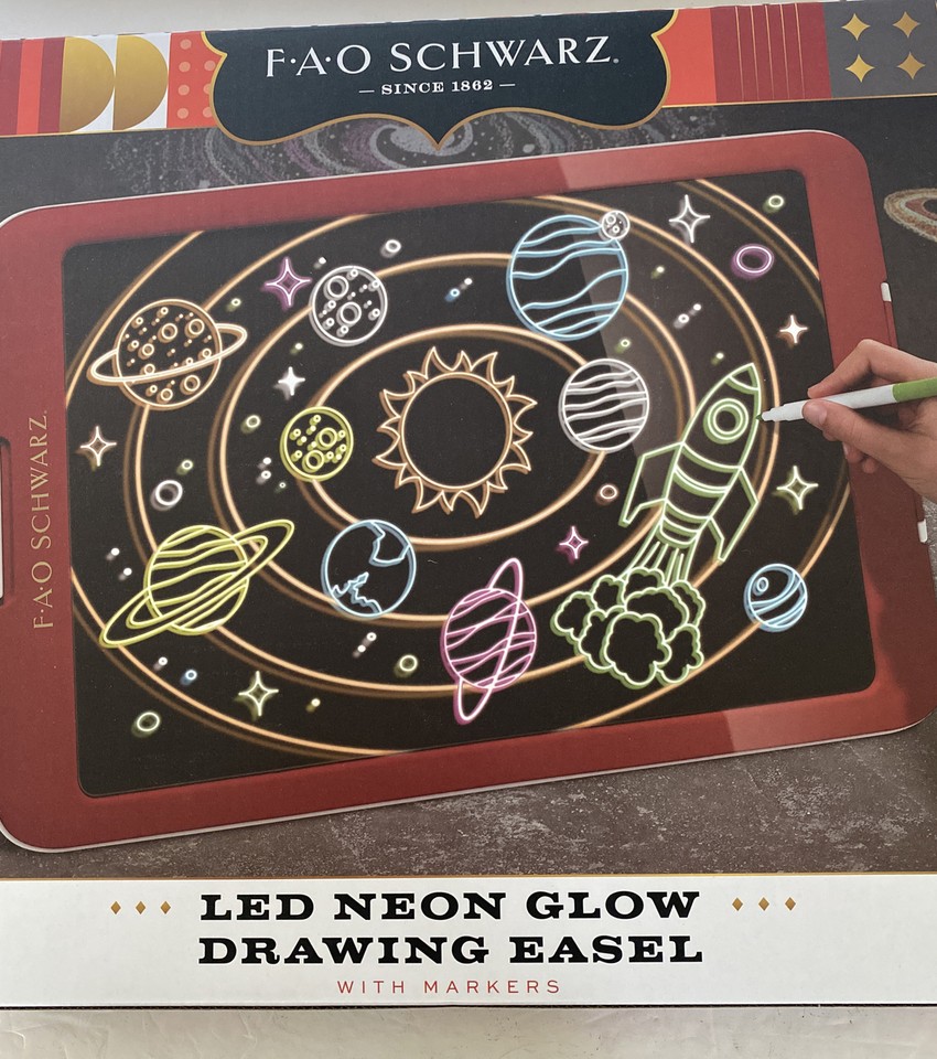 FAO Schwarz Drawing Easel LED Neon Glow With Markers Create Glowing Art ...
