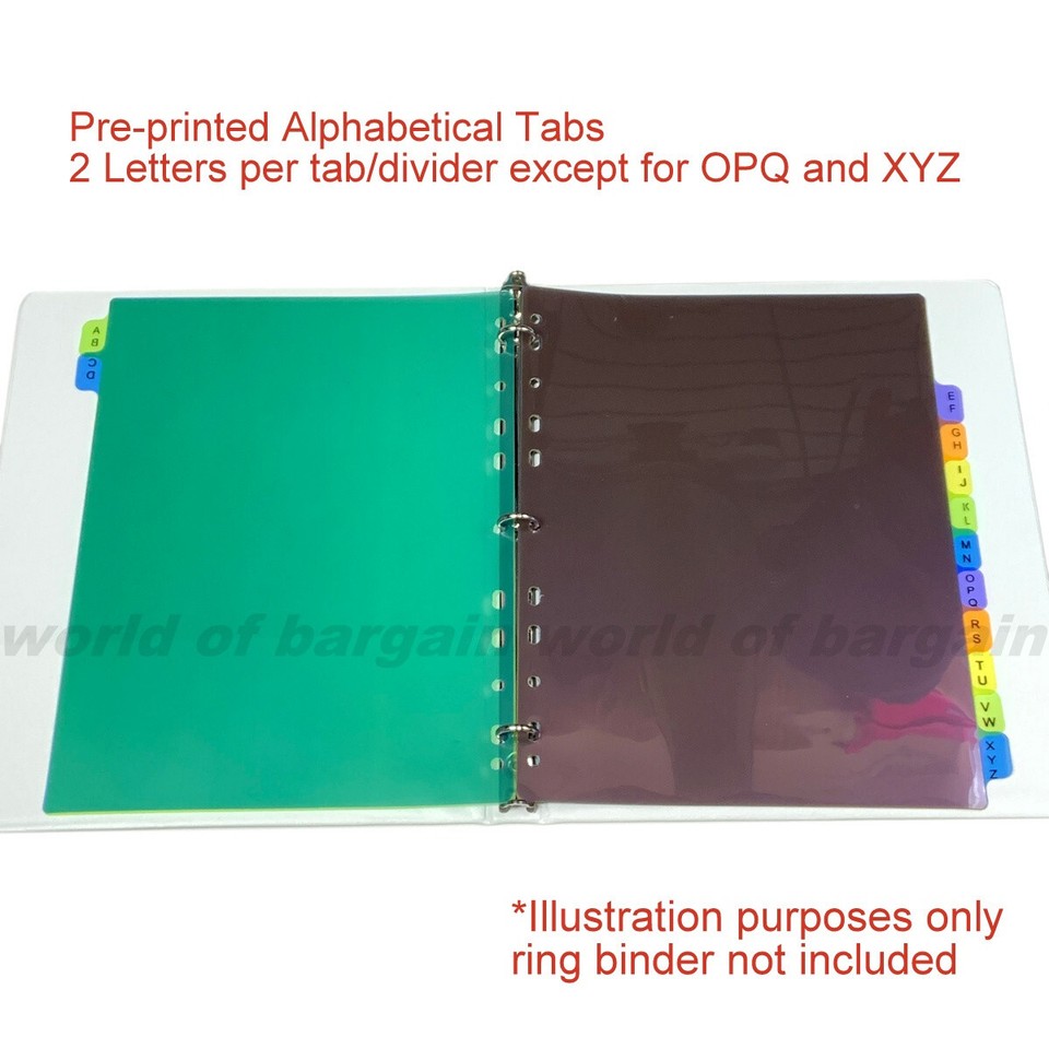 A-Z Alphabetical Tabbed Dividers Colored Plastic Film Tab File Folder ...