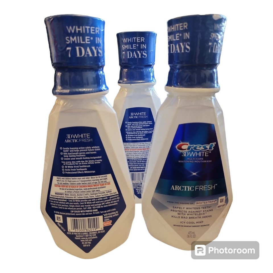 3X CREST 3D White Whitening Mouthwash ARCTIC FRESH Icy Cool Mint - 16oz ...