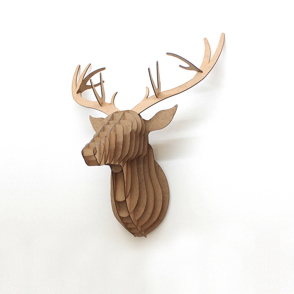 3D Stag Animal Head - Slot Together 22 Parts Mdf Wooden Wall Art Puzzle ...