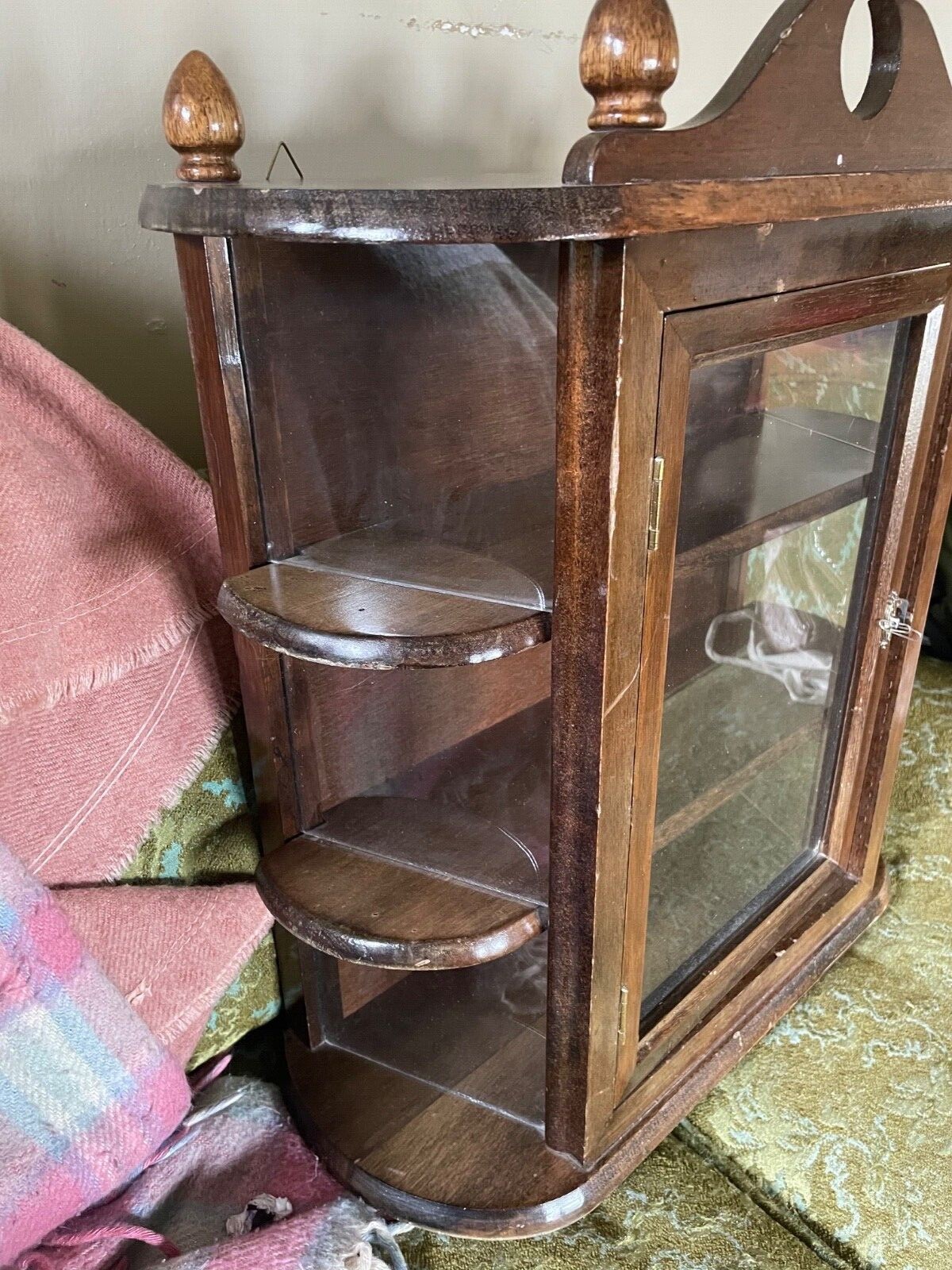 Vintage Wood Glass Door Table Top Wall Hanging Display Curio Cabinet 3 ...