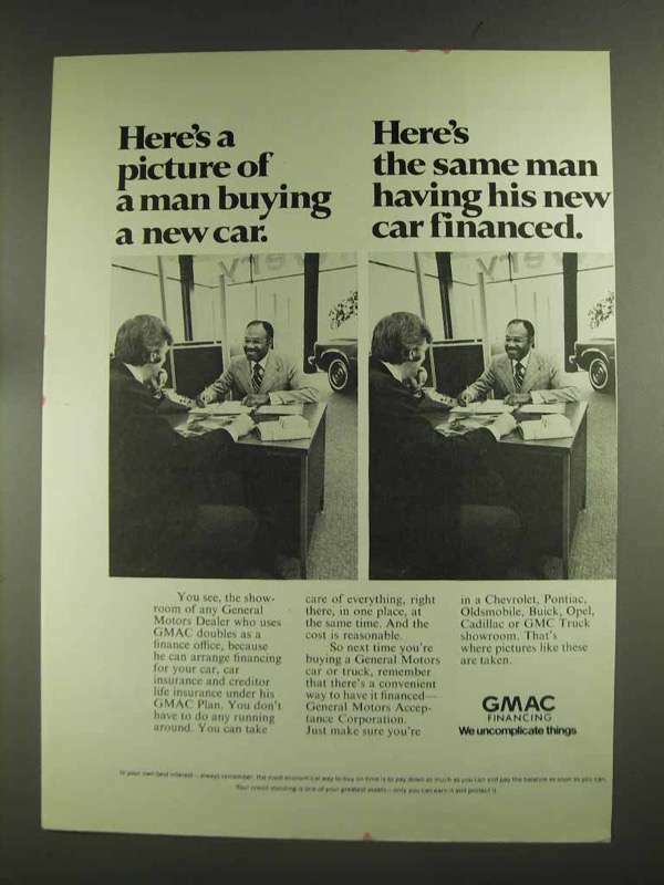 1972 GMAC Financing Ad - Picture of Man Buying New Car | eBay