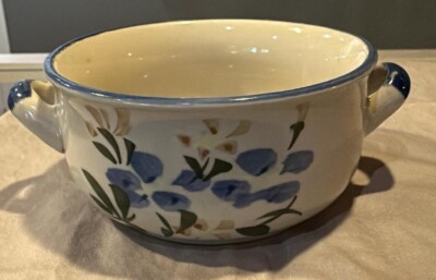 Vintage Chi Kiang China Stoneware Soup Bowl Hand Painted blue flowers ...