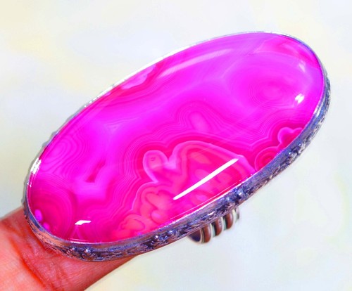 Pink Agate Ring Size 11.5 US Extra Large Stone Silver Plated Jewelry ...
