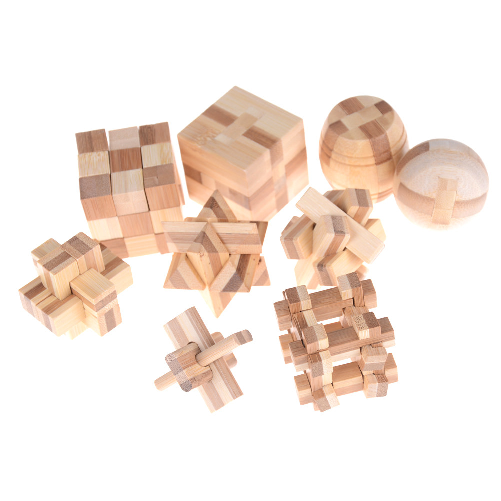 IQ Brain Teaser Kong Ming Lock Wooden Interlocking Burr 3D Puzzles Game ...