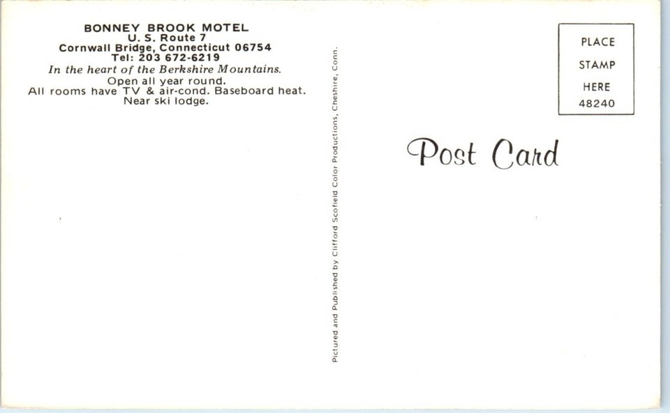 BONNEY BROOK MOTEL Cornwall Bridge, Connecticut CT roadside - Postcard ...
