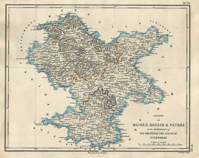 1854 Pharoah Map of Buldhana, Washim and Parbhani in Maharashtra, India ...