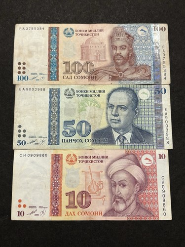 1999 National Bank Of Tajikistan 10, 50 & 100 Somoni Banknotes Set | eBay