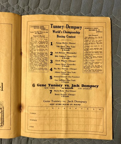 Jack Dempsey vs. Gene Tunney Heavyweight Championship Boxing Program ...