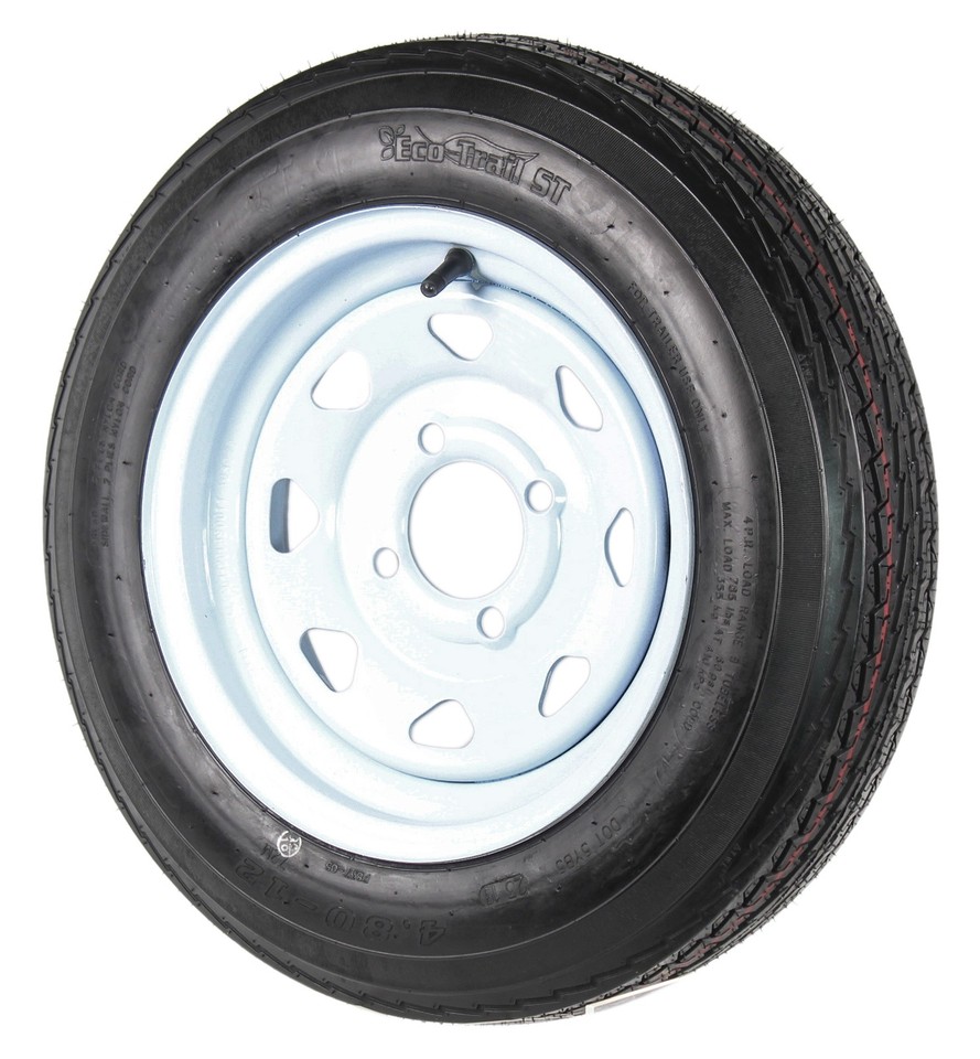 2-Pk Trailer Tire Rim Assembly 4.80-12 480-12 12" 4 Lug 4" Center White ...