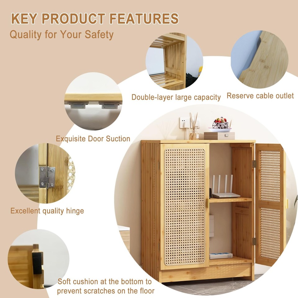 Rattan WiFi Router Storage Cabinet, Bamboo Accent Floor Storage Box ...