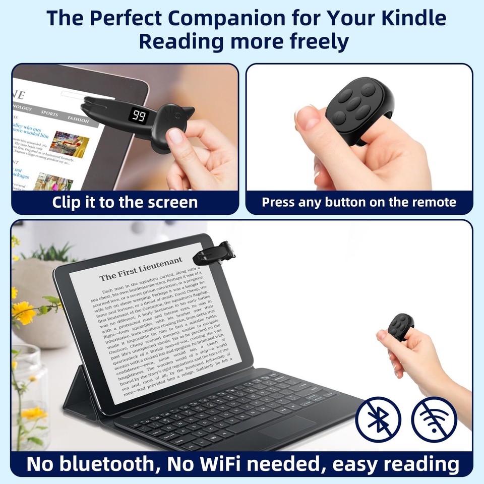 Hands-Free Kindle Remote Control Auto-Click Page Turner Scroll Ring for ...