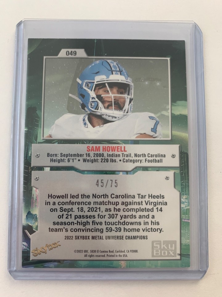 2022 Skybox Metal Universe Champions Pink PMG #D /75 Sam Howell Rookie ...