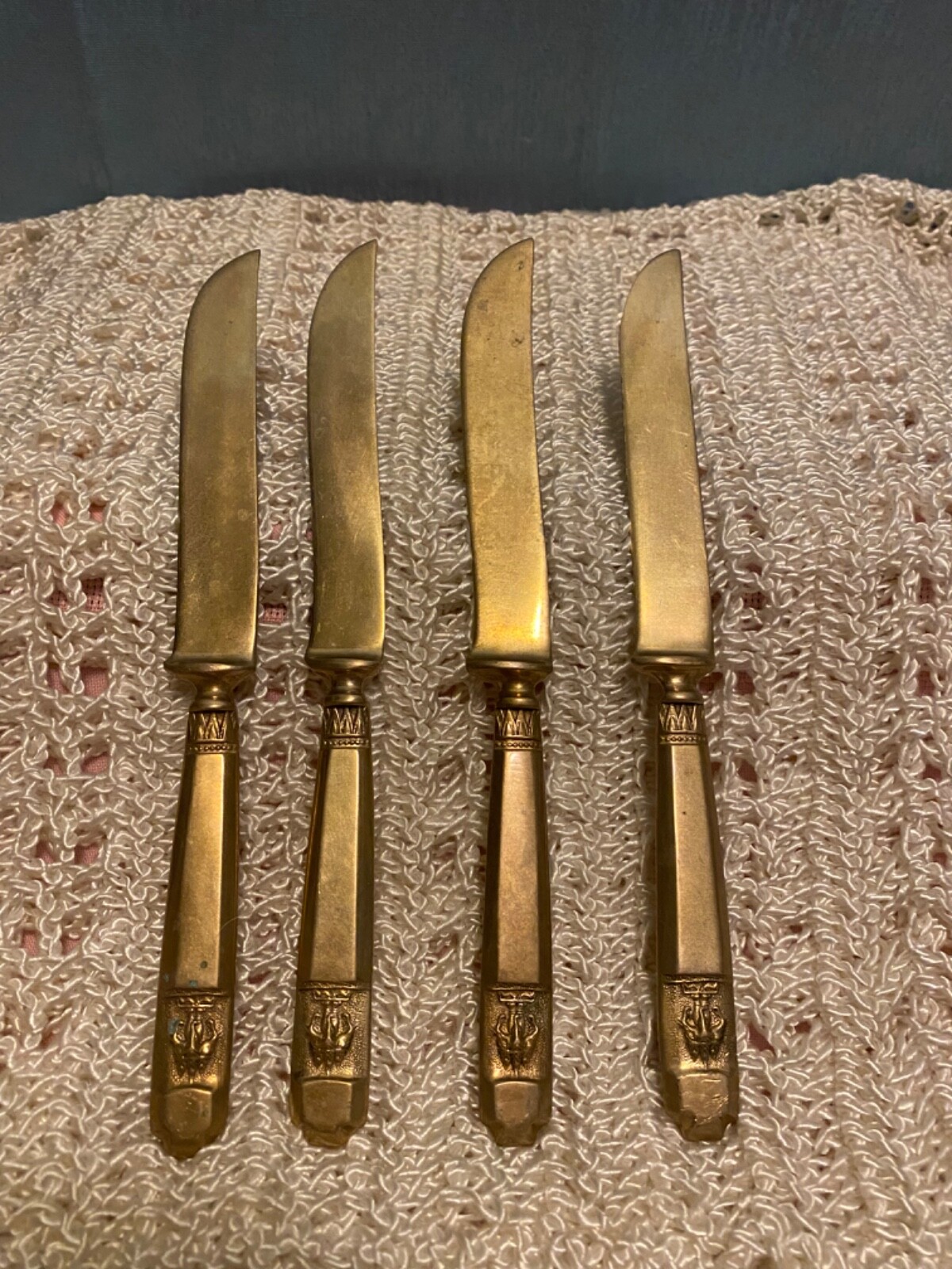 Set Of 4 Vintage Siam Bronze Erawan Elephant Pattern Flatware Knifes ...