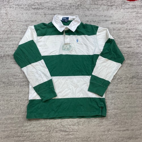 Vtg Ralph Lauren Rugby Polo Shirt Boy Large Green White Pony Youth 90s ...