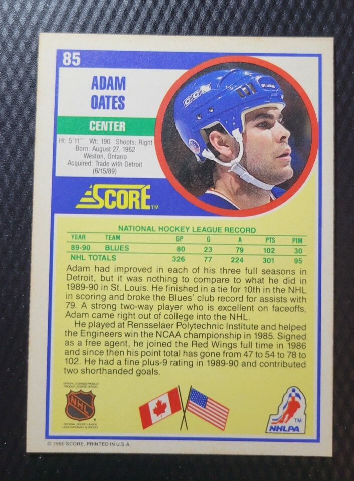 1990-91 Score American ADAM OATES St. Louis Blues HOF Hockey NHL Card ...