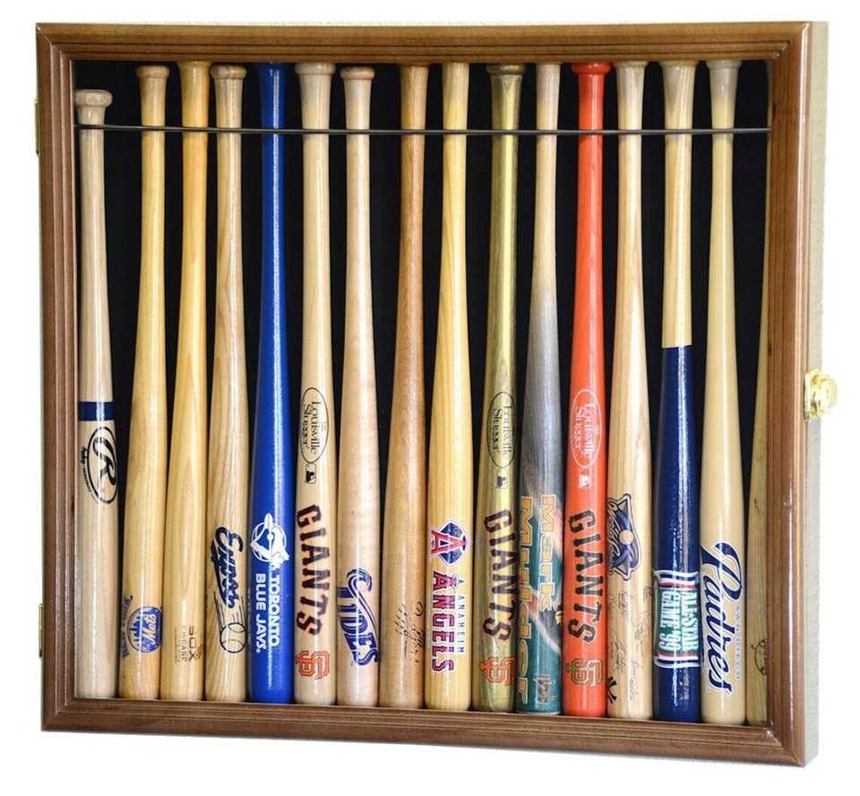 Mini Baseball Bat Display Case 18" Black Wall Mount MLB Rack Holder ...