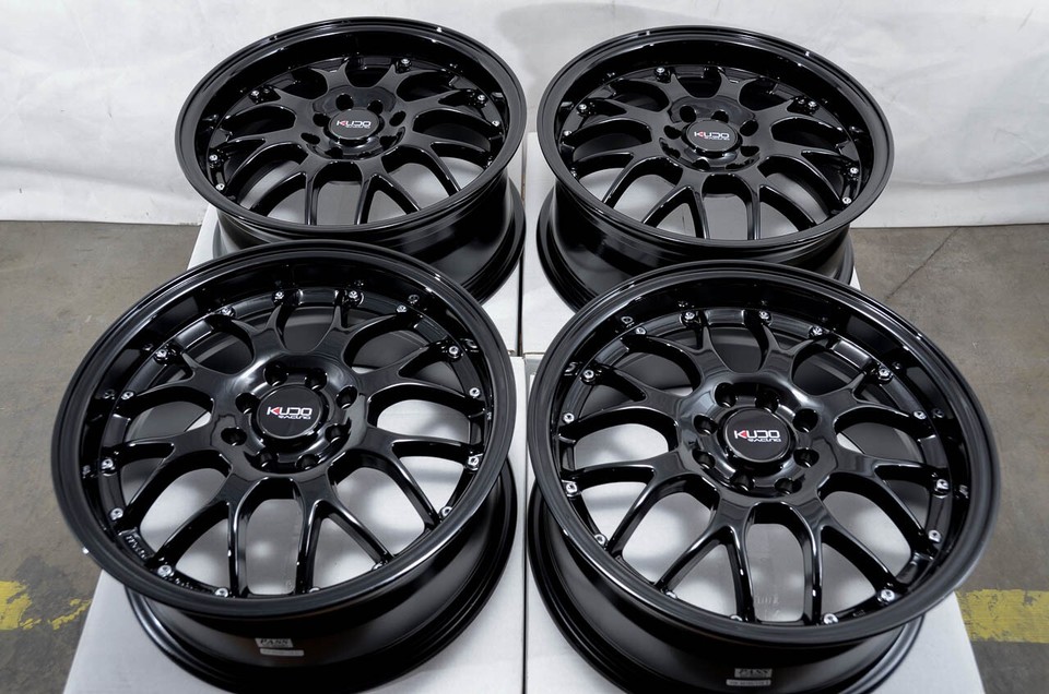 Kudo Racing Z16 16x7 4x100 4x114.3 +38mm Black Wheels Rims Civic Cooper ...