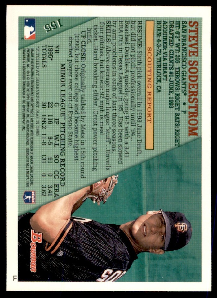 1996 BOWMAN STEVE SODERSTROM SAN FRANCISCO GIANTS #155 | eBay