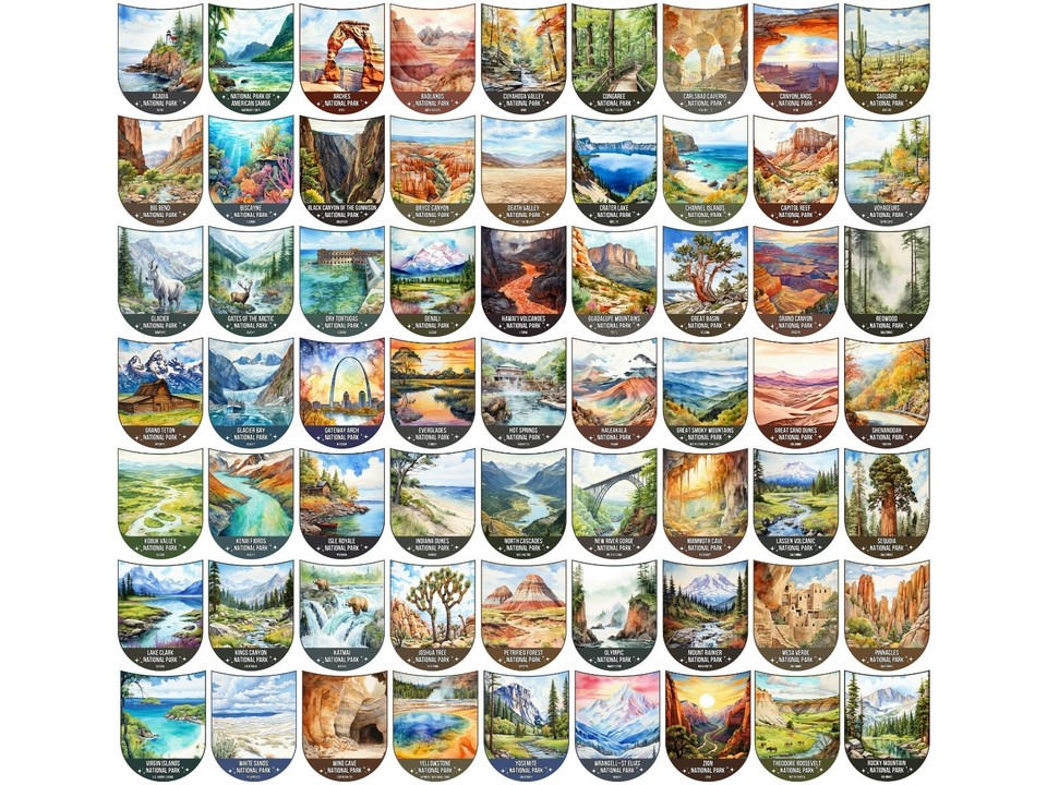 63 National Parks Stickers Sheet Collection, USA Adventure Stickers ...