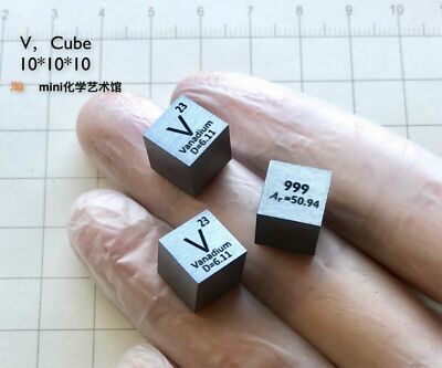 1 pcs 99.9% Purity Pure Vanadium V 10mm Cube Carved Element Periodic ...