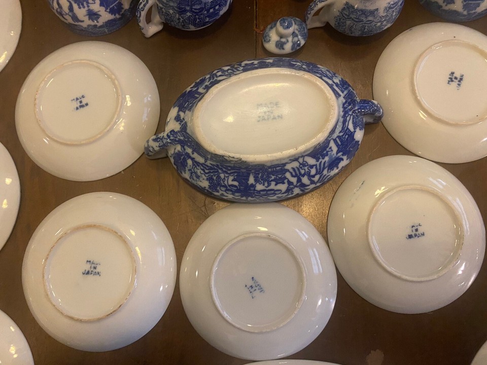 ANTIQUE BLUE WILLOW CHILD'S TEA SET 22 Piece Japan Antique | eBay