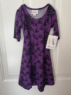 LuLaRoe Adeline Girls Kids Dress Size 2 Purple Black Geometric Print | eBay