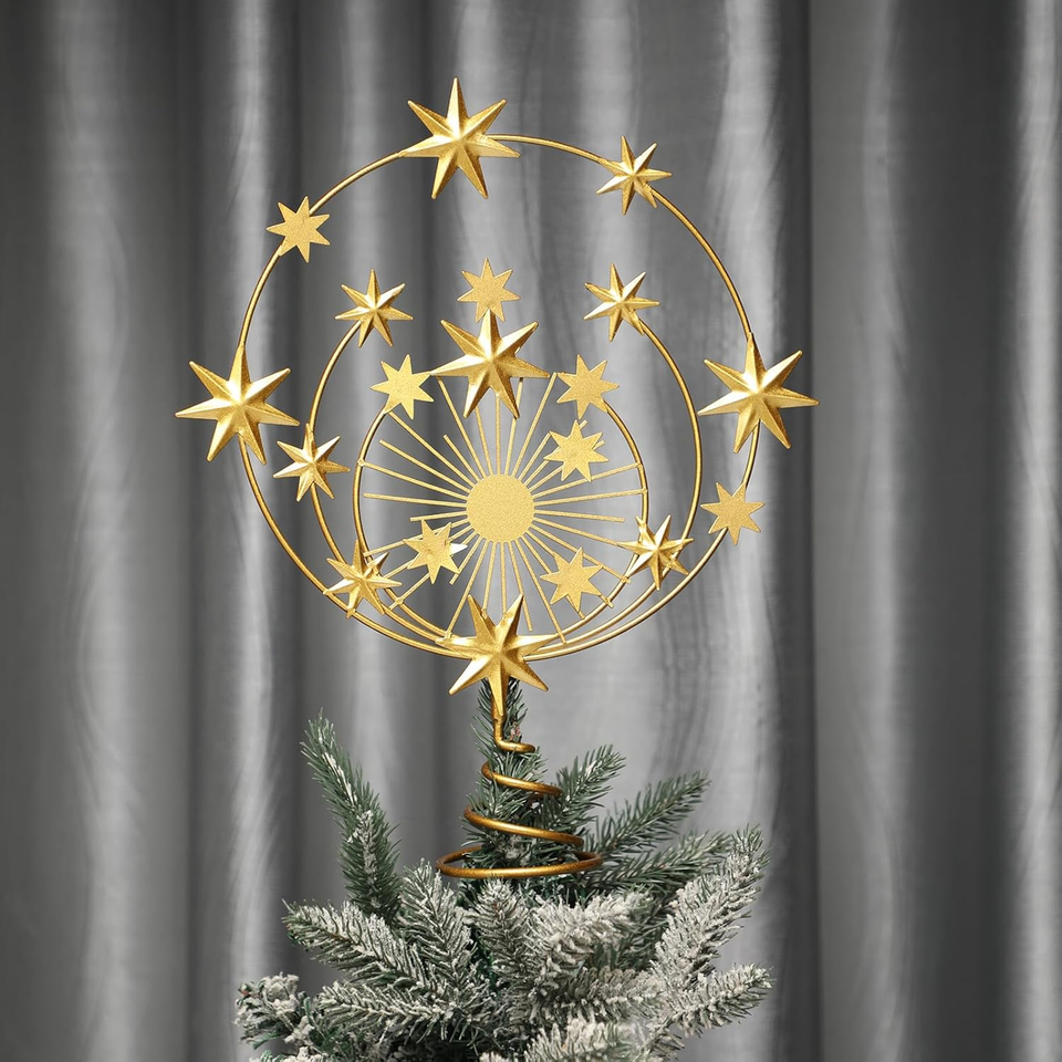 Gold Celestial Metal Tree Topper, 10-Inch for Holiday Decor and ...