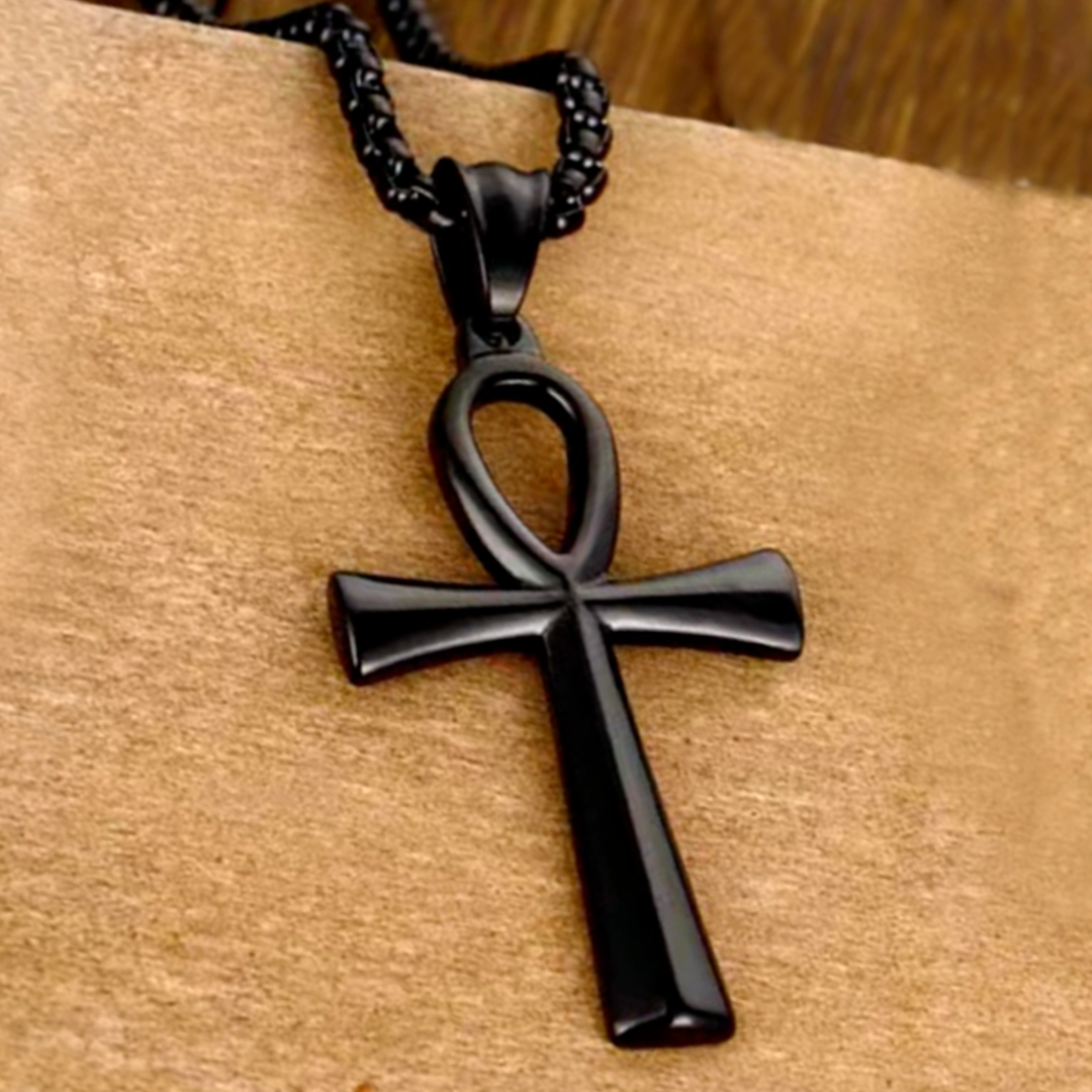 Black Egyptian Ankh Cross Pendant Necklace Men Punk Protection Jewelry ...