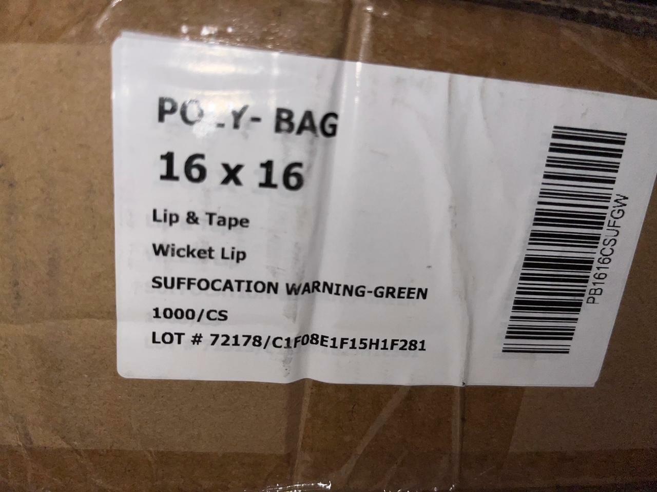POLY BAG 16X16 Lip & Tape Wicket Lip Warning Label Case of 1000 ...