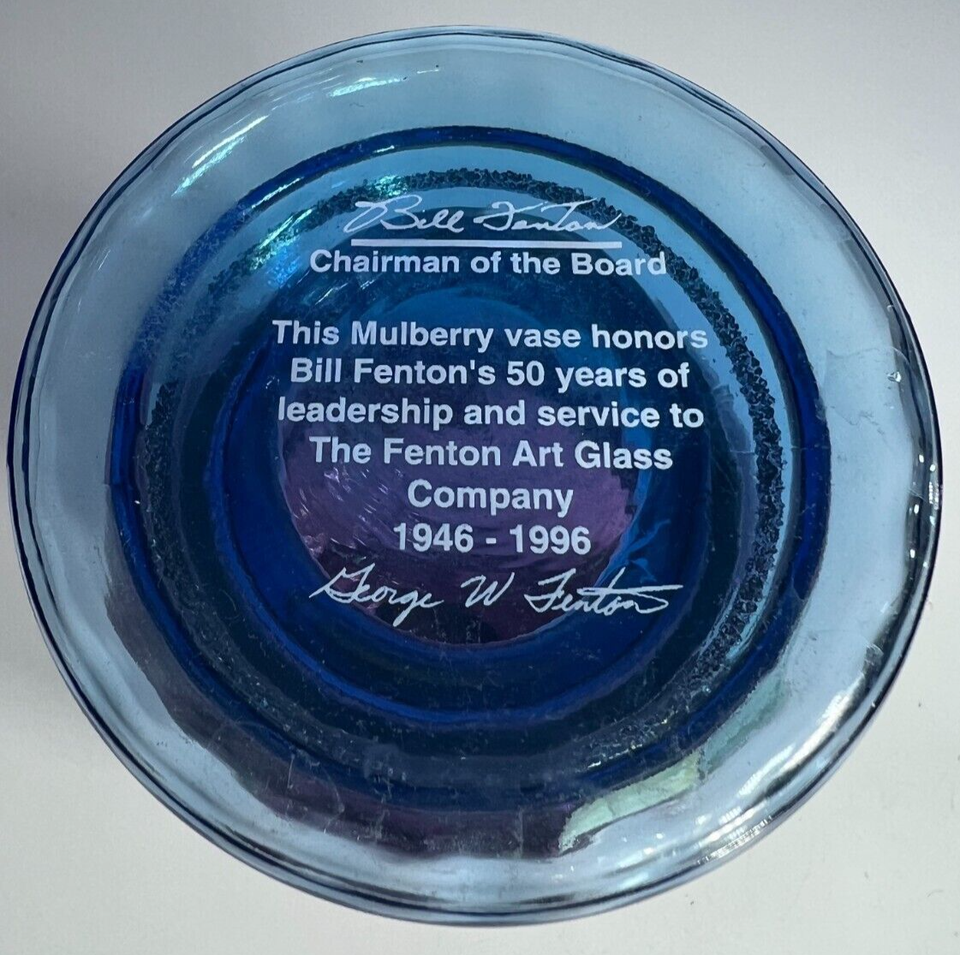 FENTON Mulberry Art Glass Vase Bill Fenton "50 Years" Hand Painted ...