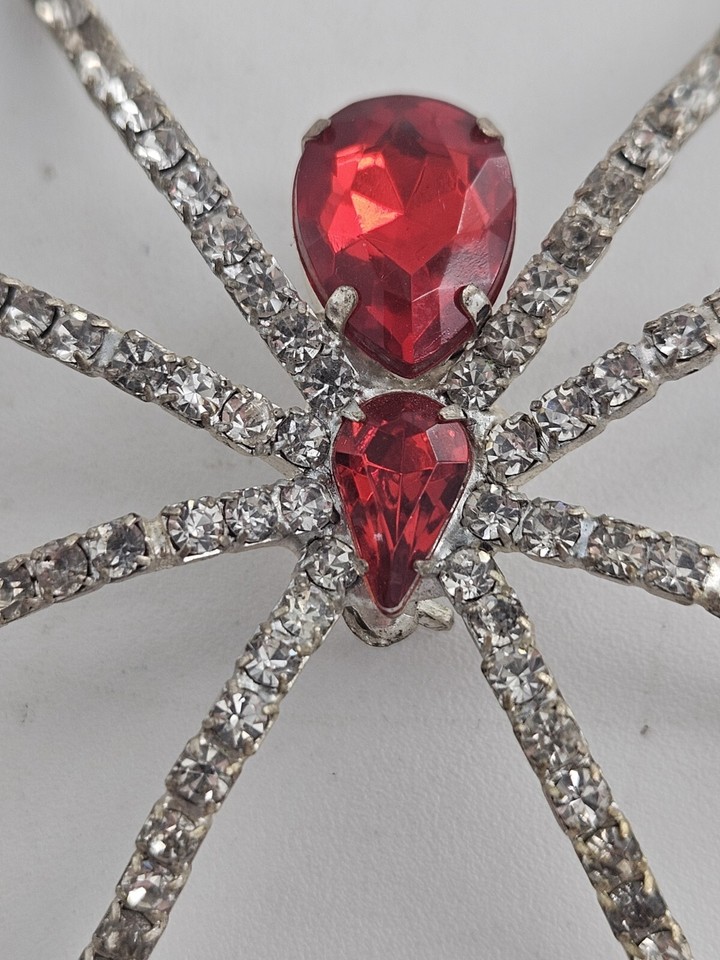 Large Vintage Spider Brooch Red And Clear Rhinestones | eBay