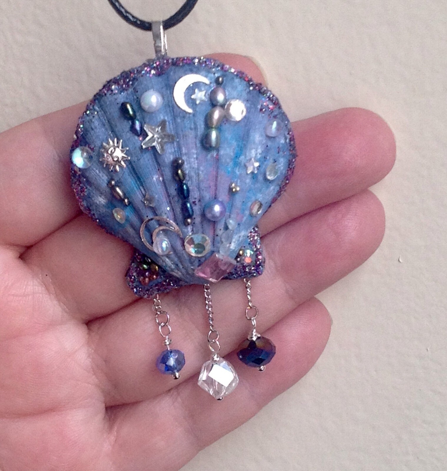 Hand painted Shell Necklace Galaxy Shell Pendant Necklace Space Galaxy ...