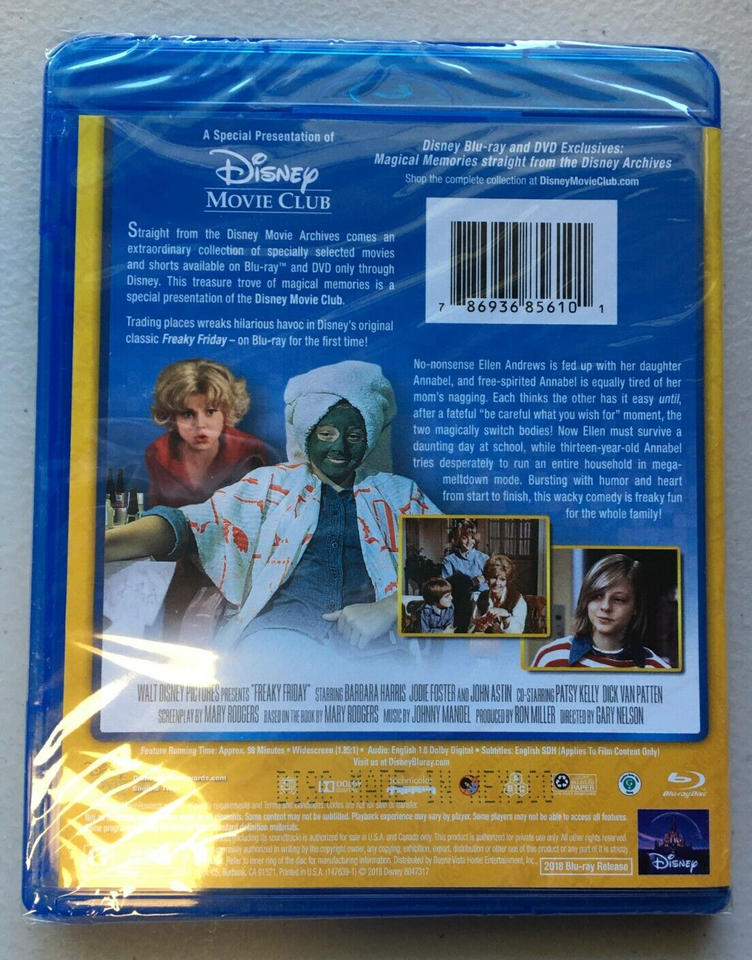 Disney's Freaky Friday (Blu-ray, DMC Exclusive, 1976) Brand NEW/Sealed ...